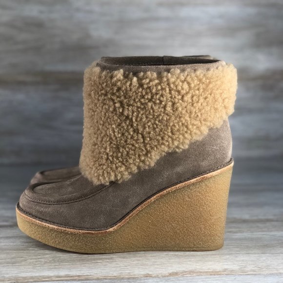 UGG | Shoes | Copy Ugg Womens Coldin Sheepskin Cuff Wedge Booties ...